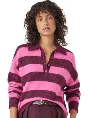 HUSH Drew Wool Blend Relaxed Rugby Sweater - Burgundy Purple