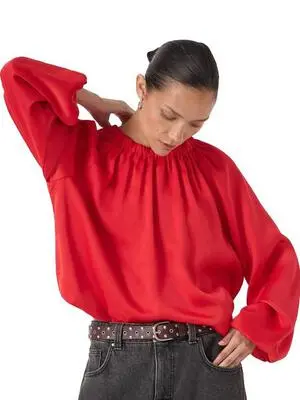 HUSH Satin Bubble Hem Blouse - Fiery Red