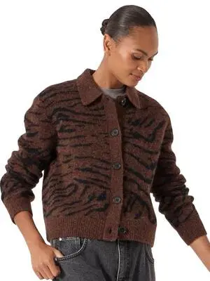 HUSH Wool Blend Jacquard Shirt Jacket - Dark Brown