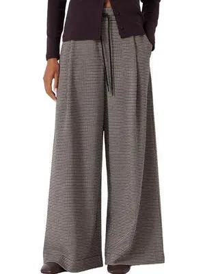 HUSH Check Wide Leg Jersey Pants - Brown Check