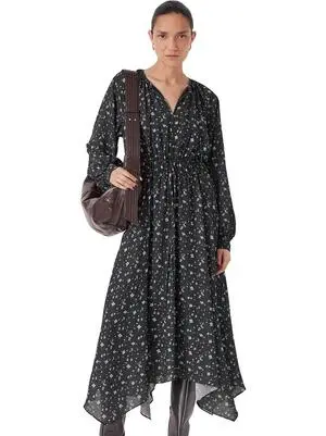 HUSH Odelia Printed Long Sleeve Chiffon Dress - Ditsy Floral Black