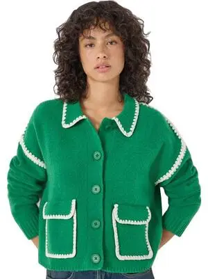 HUSH Wool Blend Shirt Jacket With Whipstitch Trim - Bright Green