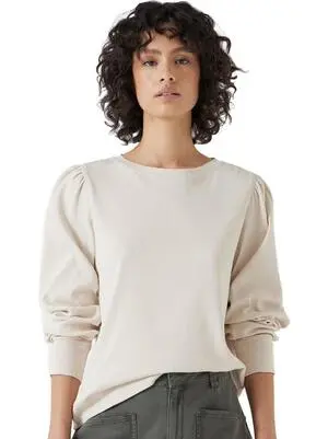 HUSH Cotton Jersey Puff Sleeve Top - Almond