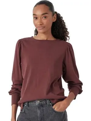 HUSH Cotton Jersey Puff Sleeve Top - Rum Raisin
