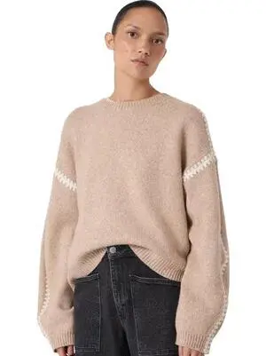 HUSH Whitney Whipstitch Knitted Sweater - Stone White