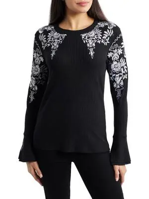 NIKKI LUND Embroidered Thermal Top - Black