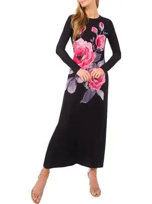 Ted Baker London Eloise Placed Floral Long Sleeve Maxi Dress - Rich Black