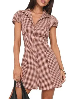 Princess Polly Kavira Gingham Cotton Mini Shirt Dress - Red Gingham