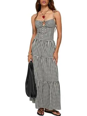 Princess Polly Avelaine Tiered Cotton Gingham Maxi Dress - Black/white Check