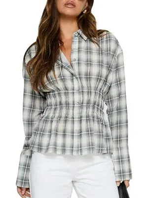 Princess Polly Check Button-up Shirt - Black Check