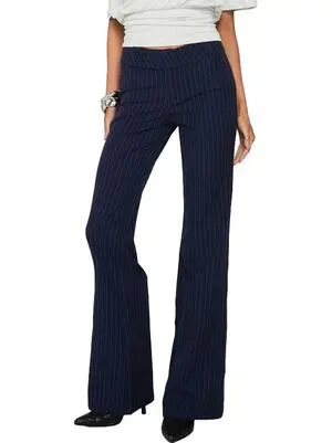 Princess Polly Pinstripe Low Rise Flare Pants - Navy Pinstripe