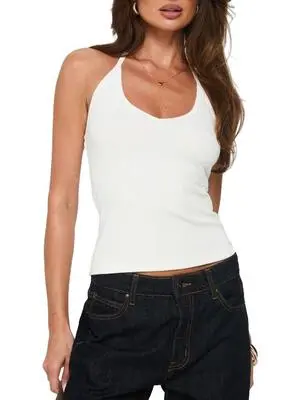 Princess Polly Sentiment Stretch Organic Cotton Halter Top - White