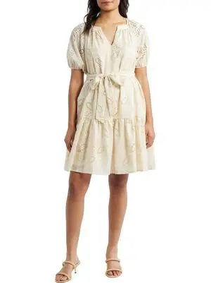 JULIA JORDAN Eyelet Puff Sleeve Mini Dress