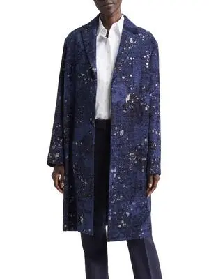 Lafayette 148 New York Metallic Jacquard Coat - Galaxy Blue Multi