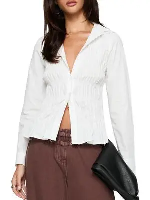 Princess Polly Cultivate Shirred Button-up Shirt - White