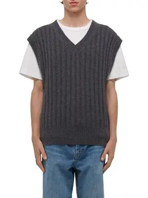 Helmut Lang Zephir Oversize V-neck Ribbed Wool-blend Sweater Vest - Charcoal
