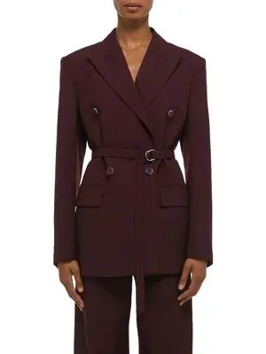 Helmut Lang Double-breasted Belted Virgin Wool Blazer - Mahogany