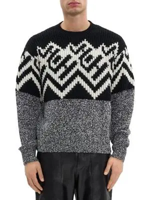 Helmut Lang Zephir Oversize Fair Isle Wool-blend Crewneck Sweater - Black/ivory