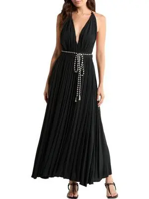 Elan Plunge Maxi Cover-up Dress - Black