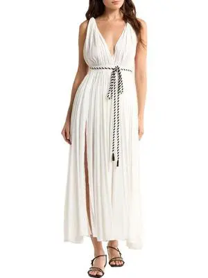 Elan Plunge Maxi Cover-up Dress - White