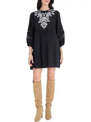 THE GOOD JOURNEY Lace & Embroidery Minidress - Black