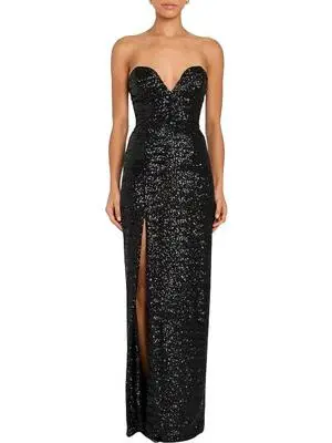 Amanda Uprichard Cherri Strapless Sequin Gown - Black