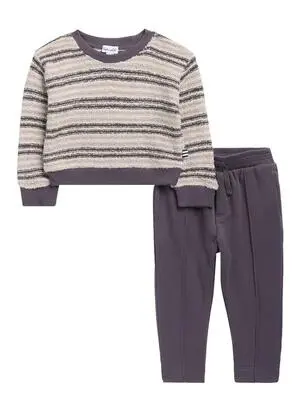 Splendid Striped Sweater And Fleece Pants Set - Grey Marl