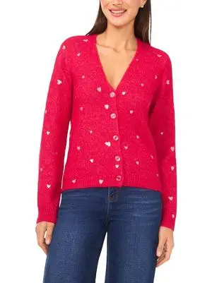 CECE DUPRAZ Foil Heart Cardigan - Bright Rose