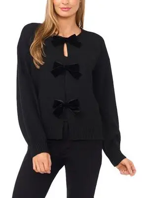 CECE DUPRAZ Bow Accent Cardigan - Rich Black