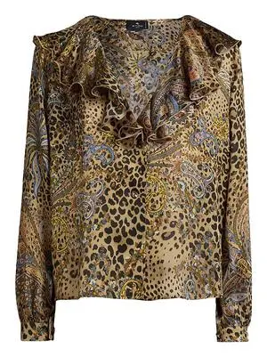 Etro Silk Ruffled-collar Shirt - Moro Print