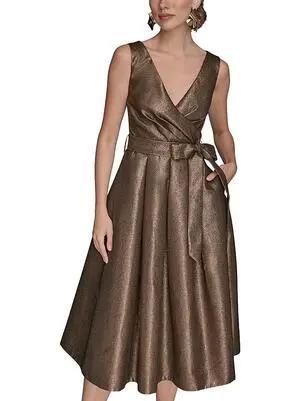 DONNA KARAN NEW YORK Wrap Effect Bow Waist Midi Gown