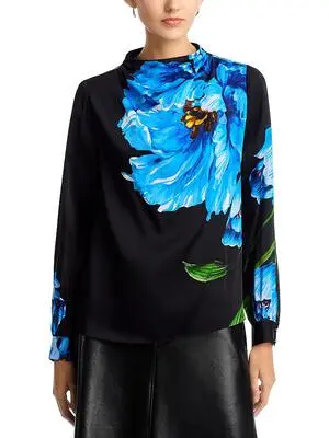 Elie Tahari Ember Floral Silk Blouse - Noir With Indigo Floral