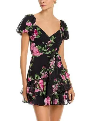 Aqua Floral Mini Dress - Black/pink