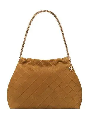 Tory Burch Fleming Suede Hobo Bag Chicory Brown