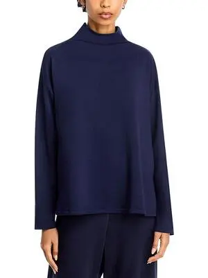 Eileen Fisher Brushed Terry Funnel Neck Box Top - Ink