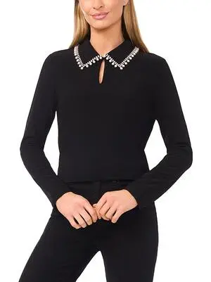 CECE DUPRAZ Rhinestone Embellished Top - Rich Black