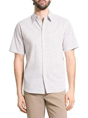 Theory Irving Short Sleeve Mini Geo Relaxed Fit Button Down Shirt - Port Multi