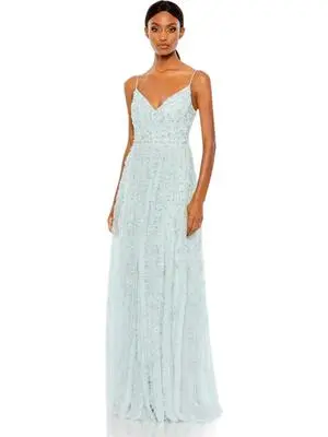 Mac Duggal Floral Embellished A-line Gown - Seamist
