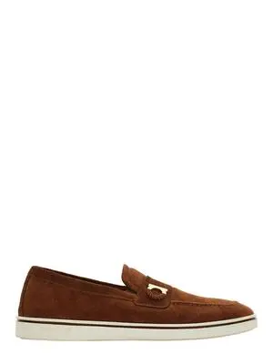 FERRAGAMO Gancini Ornament Boat Shoe Loafer - Brown