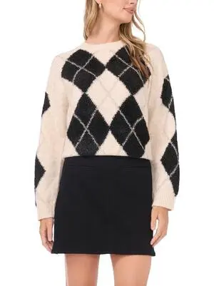 Vince Camuto Argyle Metallic Crewneck Sweater - Light Oat Heather