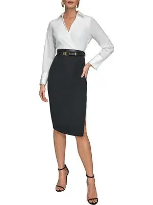 Donna Karan New York Belted Sateen Sheath Dress - Cream/black