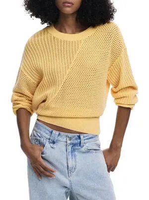 Desigual Cotton-blend Loose Knit Sweater - Yellow
