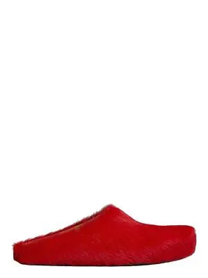 Marni Long Hair Calfskin Fussbett Sabot Mule - Red
