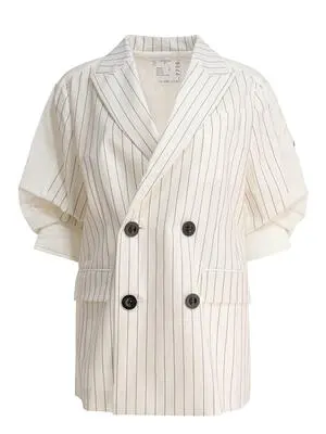 Sacai Double-breasted Pinstripe Blazer - White