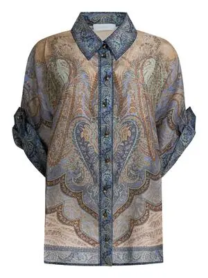 Zimmermann Wanderlust Silk Habotai Shirt - Light Blue