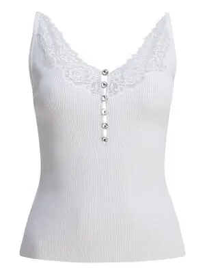 SELF-PORTRAIT Ribbed Tank Top With Lace Neckline