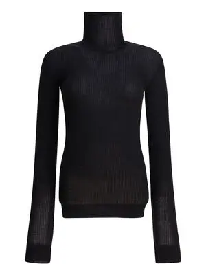 LEMAIRE Ribbed Merino Wool Turtleneck - Black