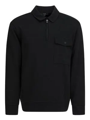 Vince Cotton Blend Zippered Polo Shirt - Black