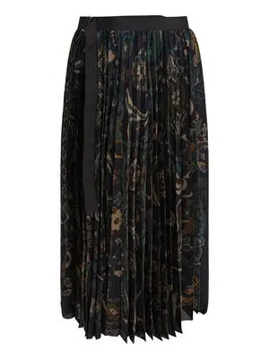 Sacai Floral Print Pleated Skirt - Blue