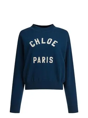 Chloé Logo Cotton Fleece Sweatshirt - Blue